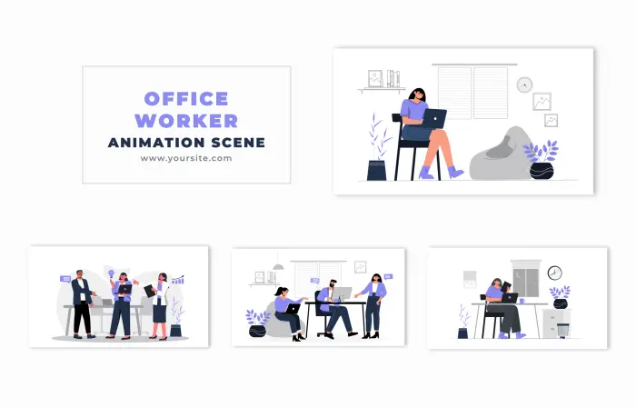 Office Workflow Flat Design 2d Animated Character Scene After Effects Templates